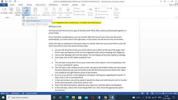 How To Transfer Data From Excel To Word Automatically